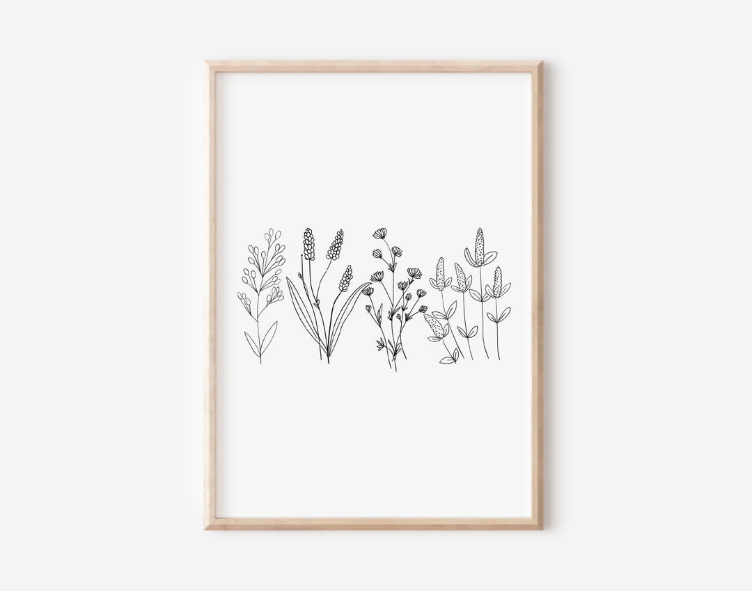 Flower Meadow Black and White Poster | Digital Download | Flower Print ...