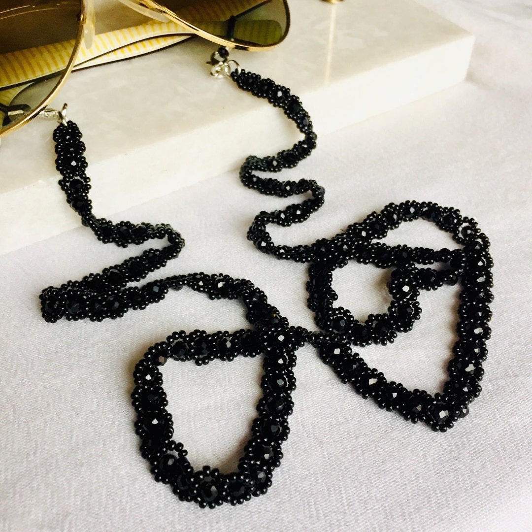 Stylish Sunglasses String, Black Eyeglass Necklace Loop, Cool Crystal ...