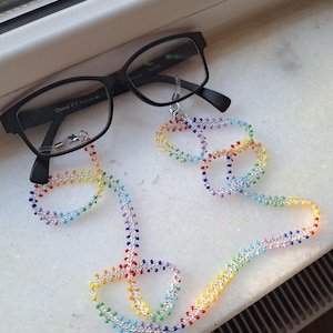 Rainbow Beaded Eyeglasses Chain: Handmade Glasses Necklace, Beach ...