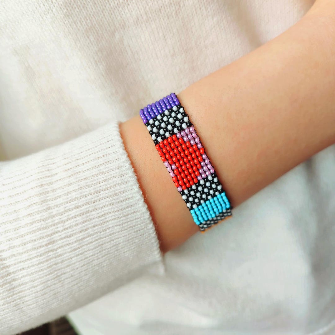 Handmade Seed Bead Heart Bracelet: Plaid Bangle, Friendship Jewelry - Etsy