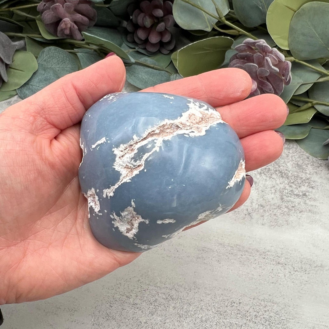 Large Angelite Palm Stone / 312g Partially Natural Angelite From Peru ...