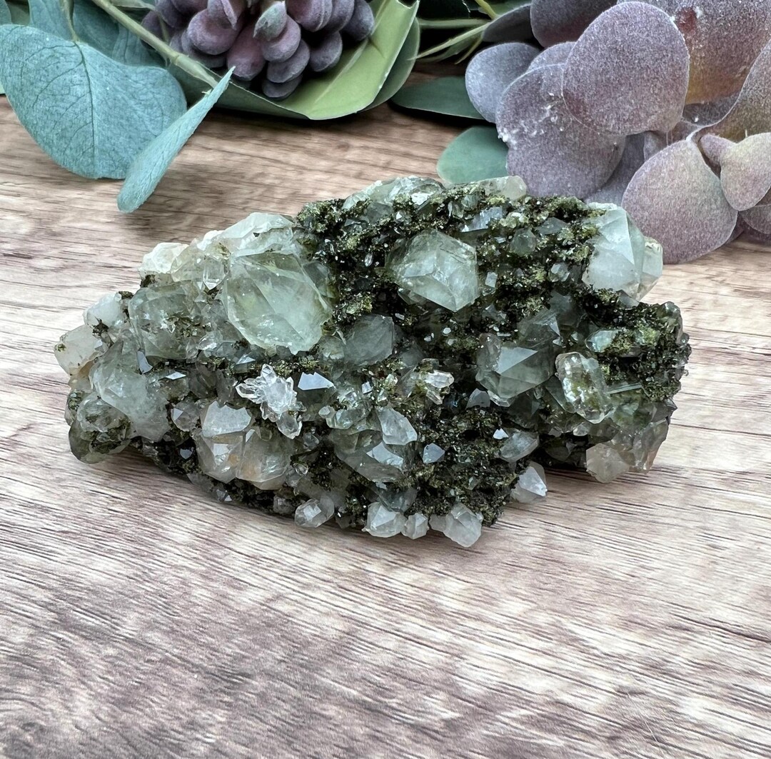 Forest Epidote in Quartz Cluster From Turkey 230g / Sparkly Turkish ...