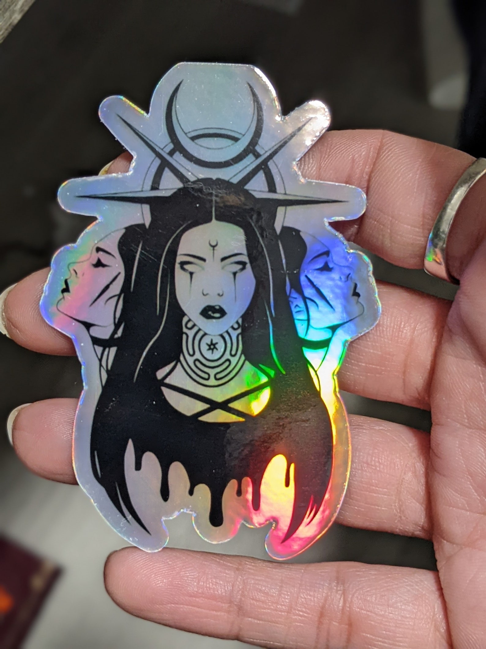 Holographic Hecate Moon Goddess Sticker and Full Moon Magnet/sticker ...