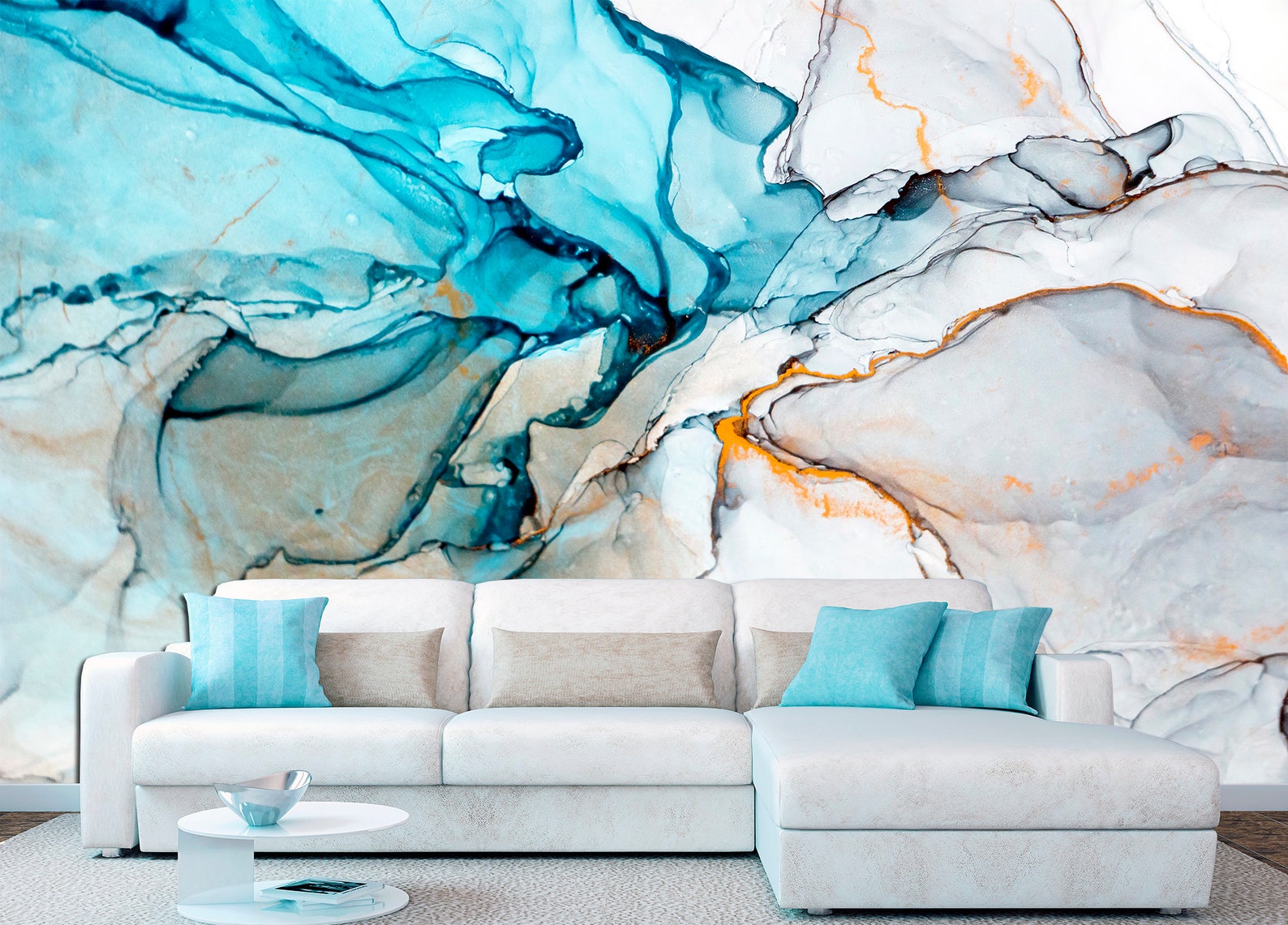 Blue Wallpaper Contemporary Art Removable Wallpaper Modern Wall Decor ...