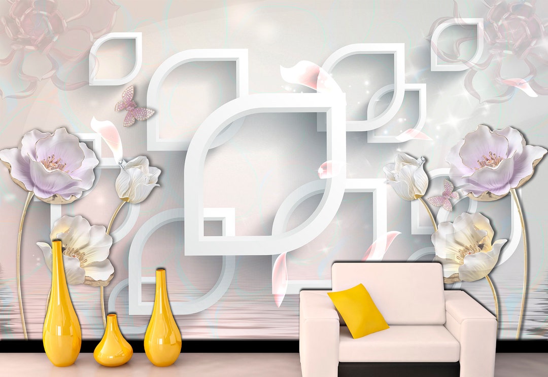 Floral Wallpaper Modern Home Decor Floral Wall Art, Wall Mural ...