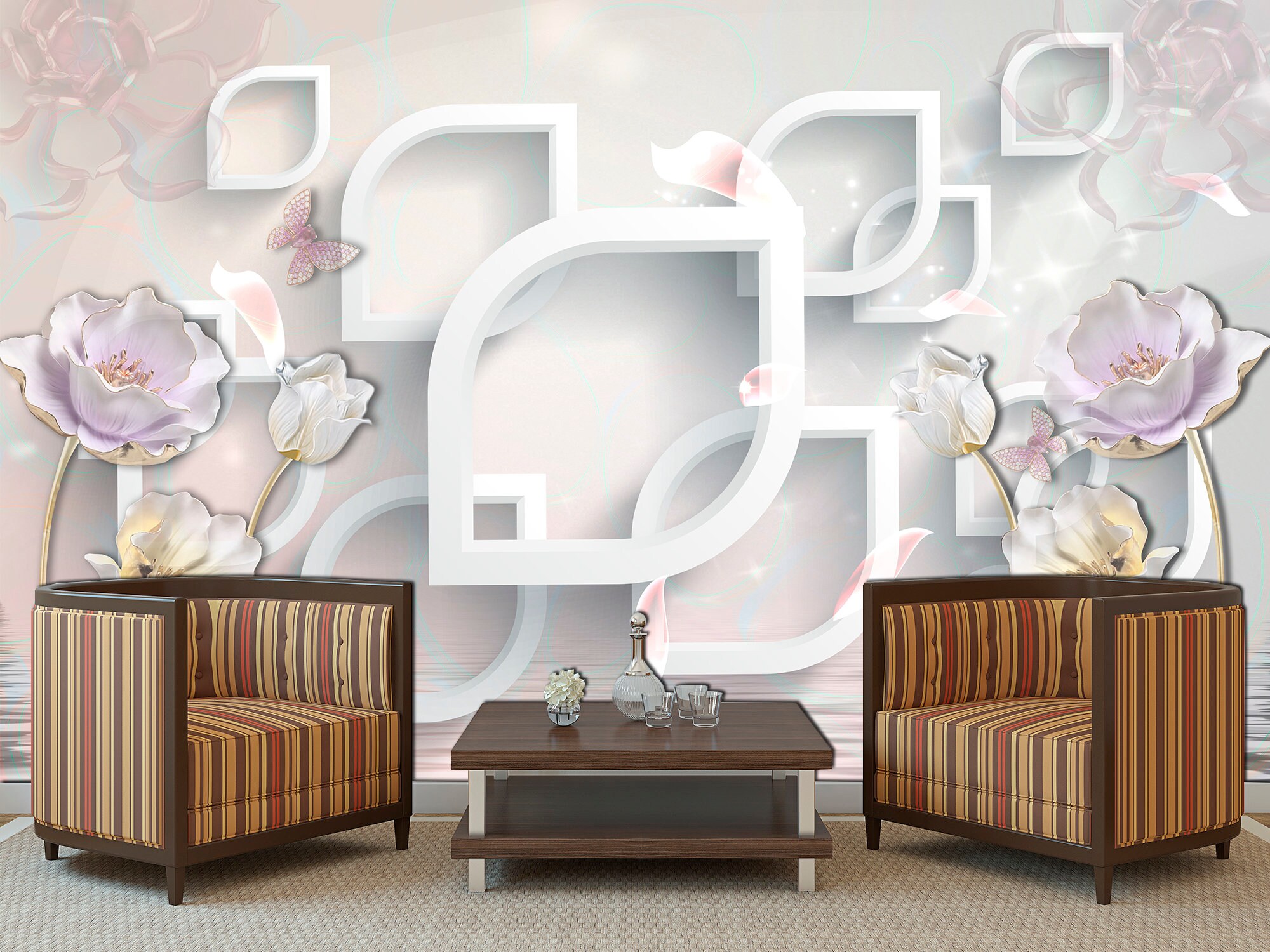 Floral Wallpaper Modern Home Decor Floral Wall Art, Wall Mural ...