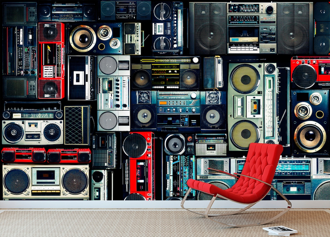 Boombox Wall Art Removable Wallpaper Music Studio Decor, Music Wall ...