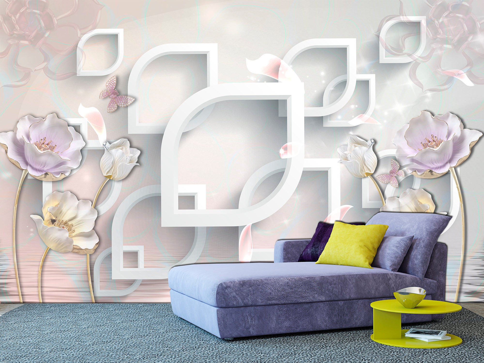 Floral Wallpaper Modern Home Decor Floral Wall Art, Wall Mural ...