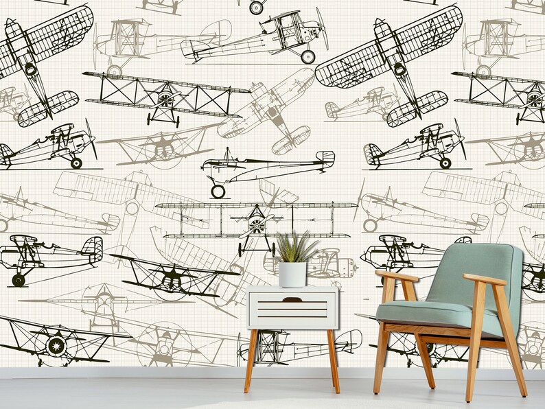 Airplane Wall Decor Peel Stick Wallpaper Black White Wall Art Airplane ...