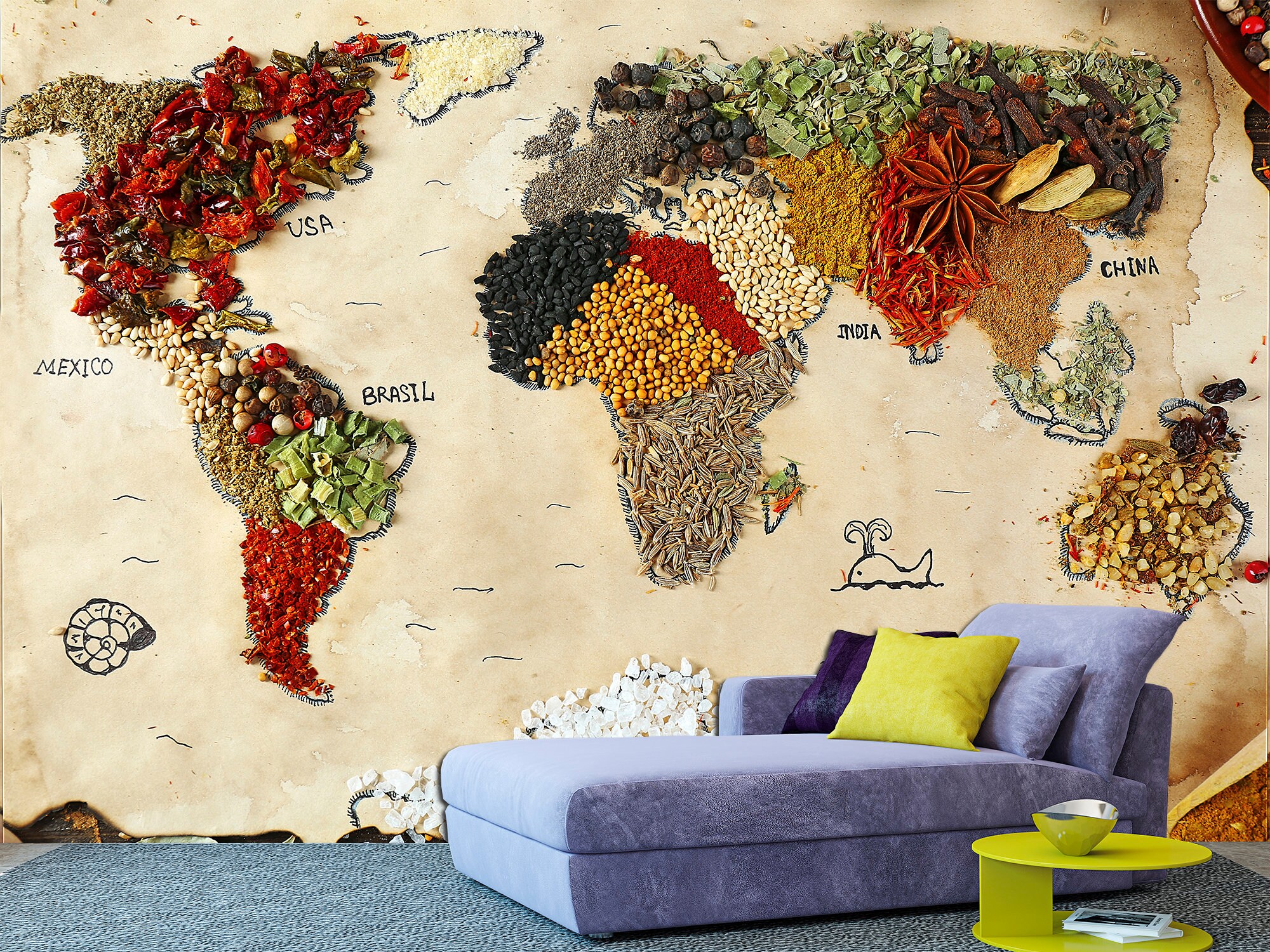 World Map Wallpaper Spices Wall Decor Wallpaper Mural, World Map Wall ...