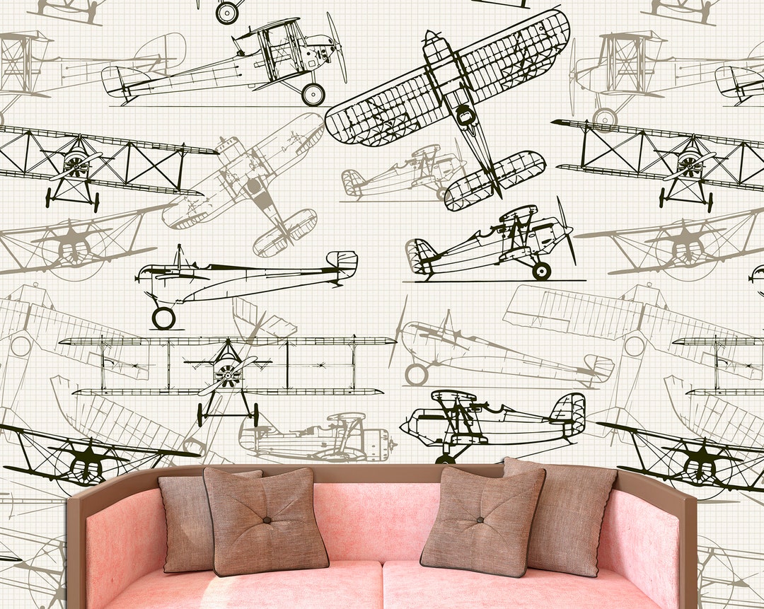 Airplane Wall Decor Peel Stick Wallpaper Black White Wall Art Airplane ...