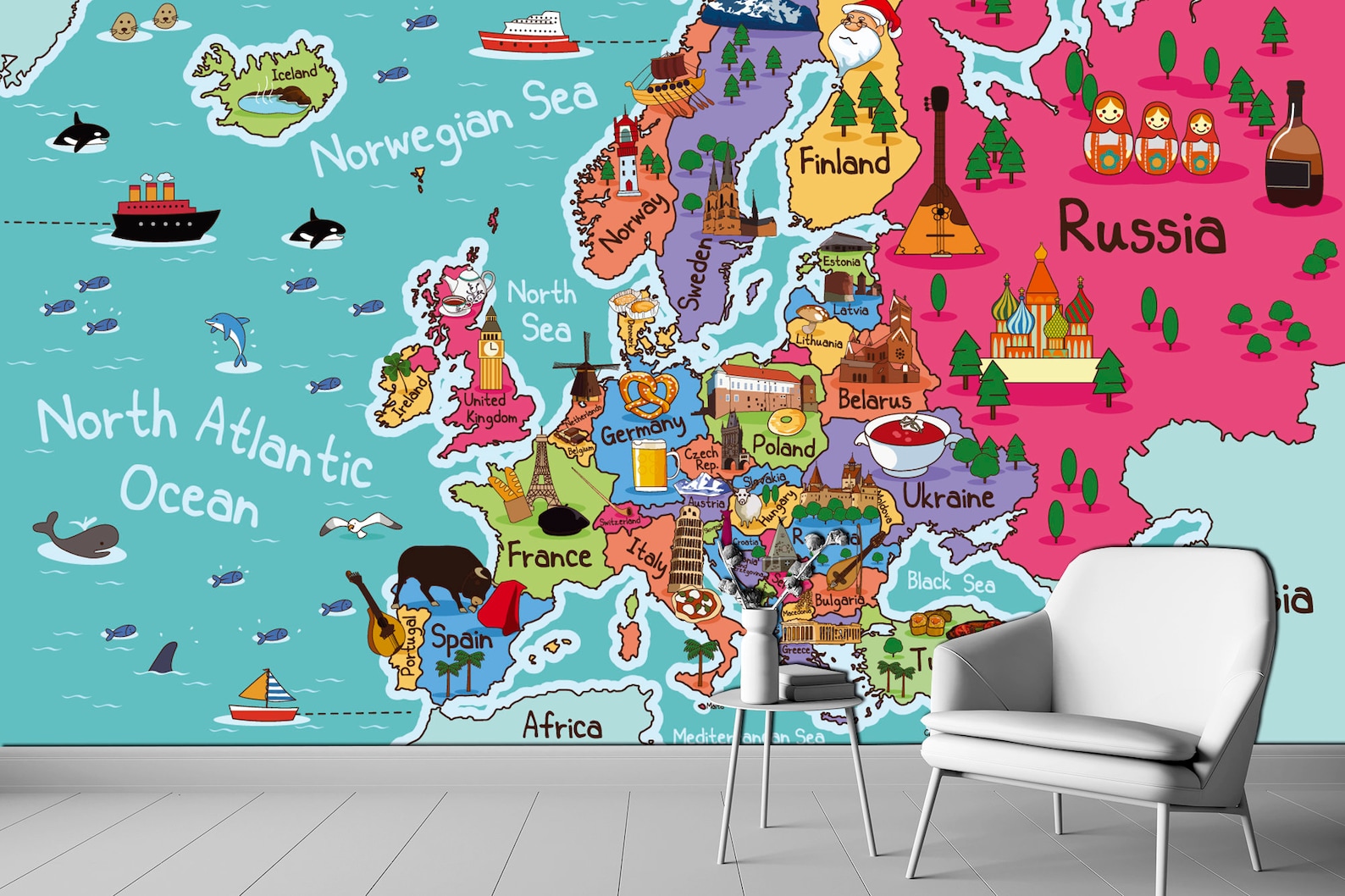 Europe Maps Wallpaper Roll Europe Wall Art World Map Wallpaper Map Wall ...