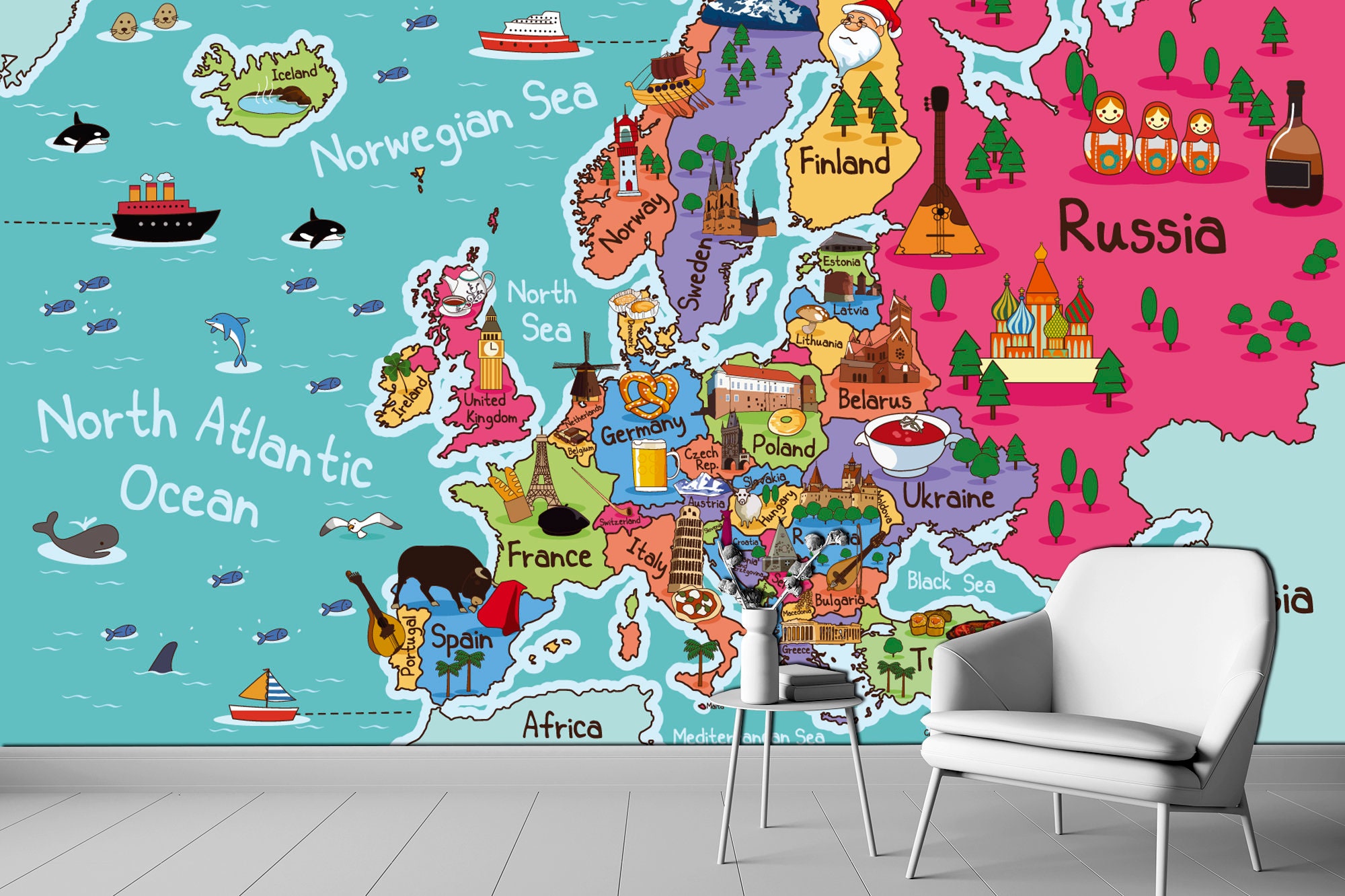 Europe Maps Wallpaper Roll Europe Wall Art World Map Wallpaper Map Wall ...