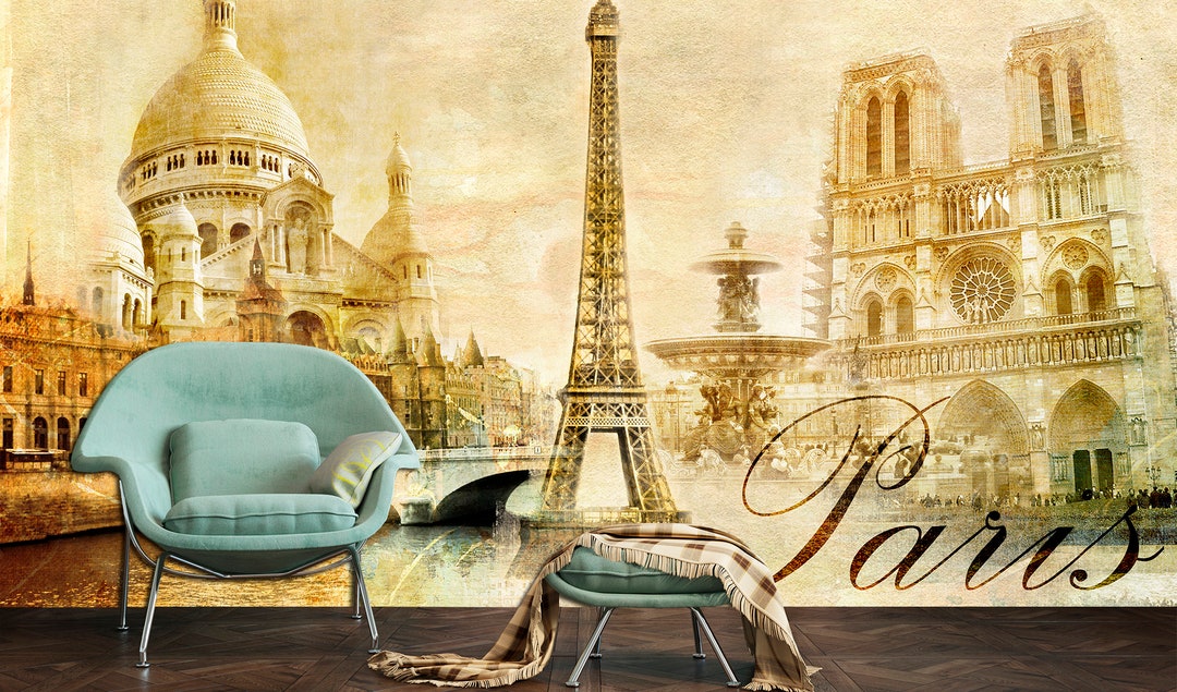 French Wallpaper Paris Wall Art Vintage Wallpaper French Art Print ...