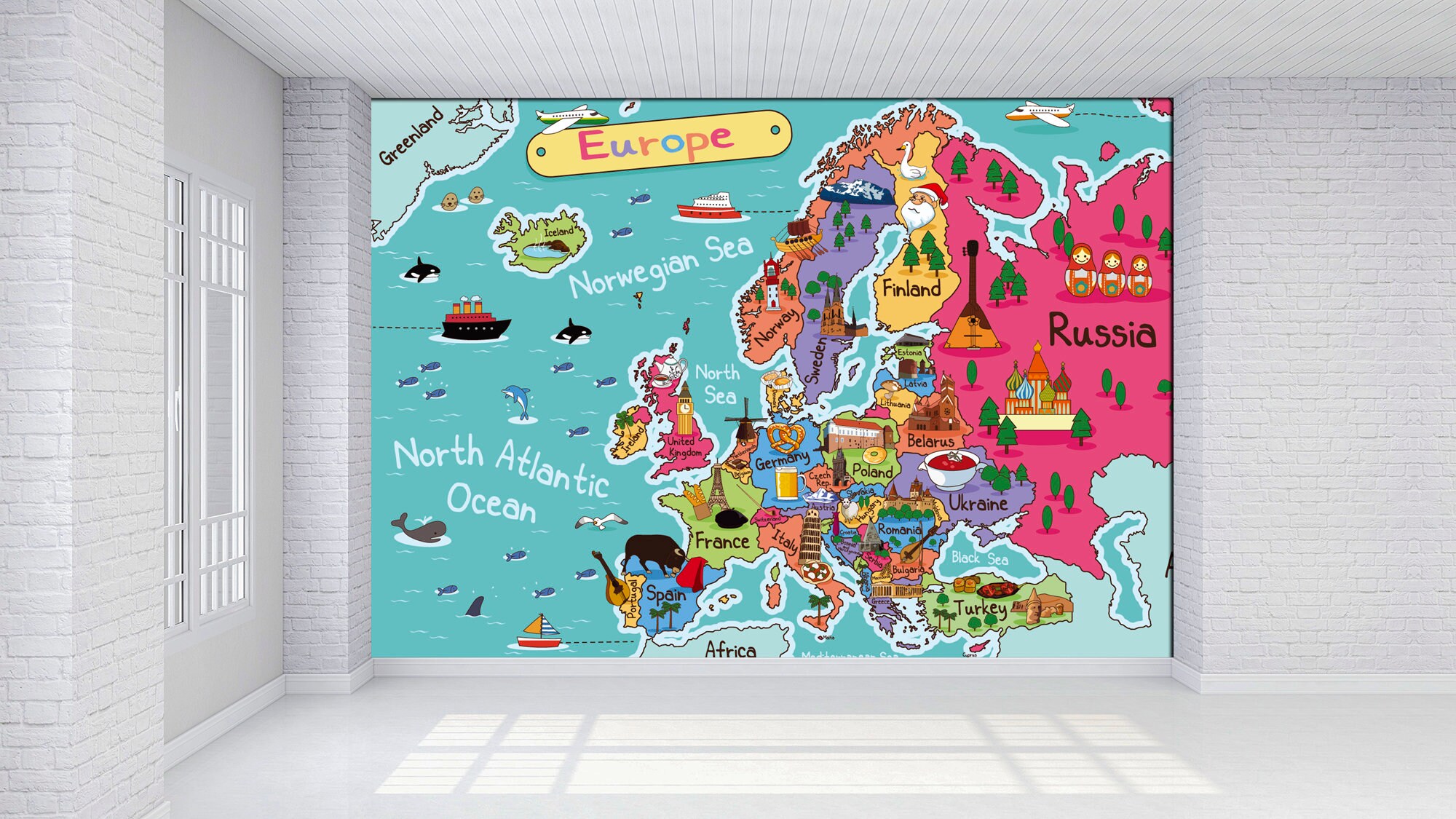 Europe Maps Wallpaper Roll Europe Wall Art World Map Wallpaper Map Wall ...