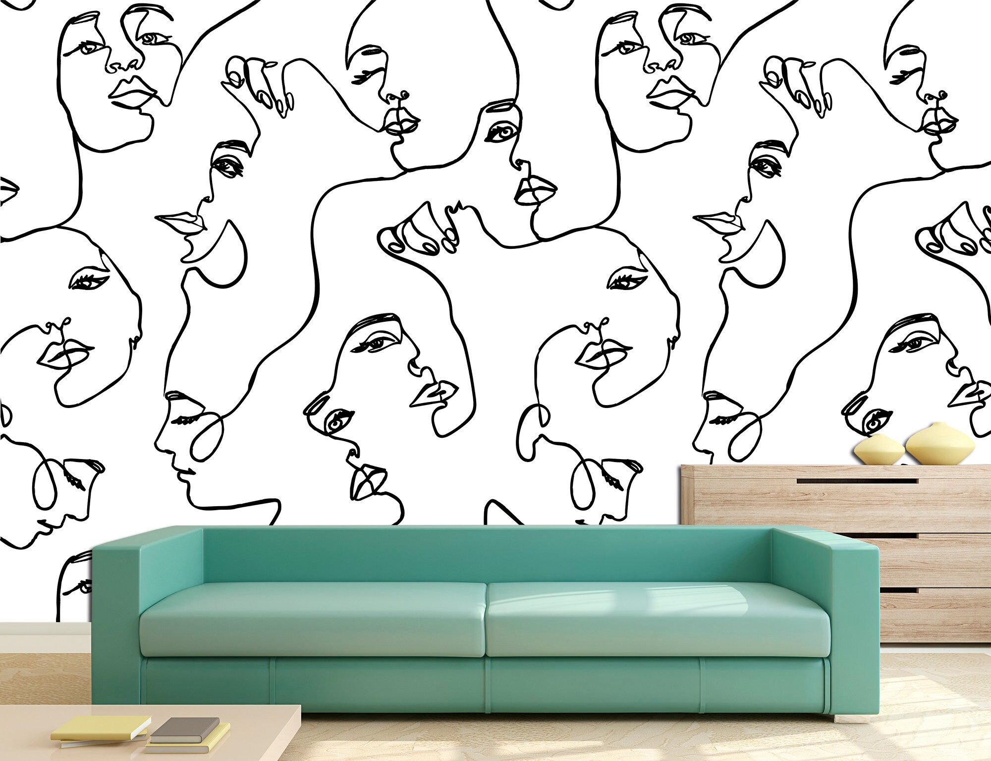 Face Line Print Peel Stick Wallpaper Black White Print - Etsy