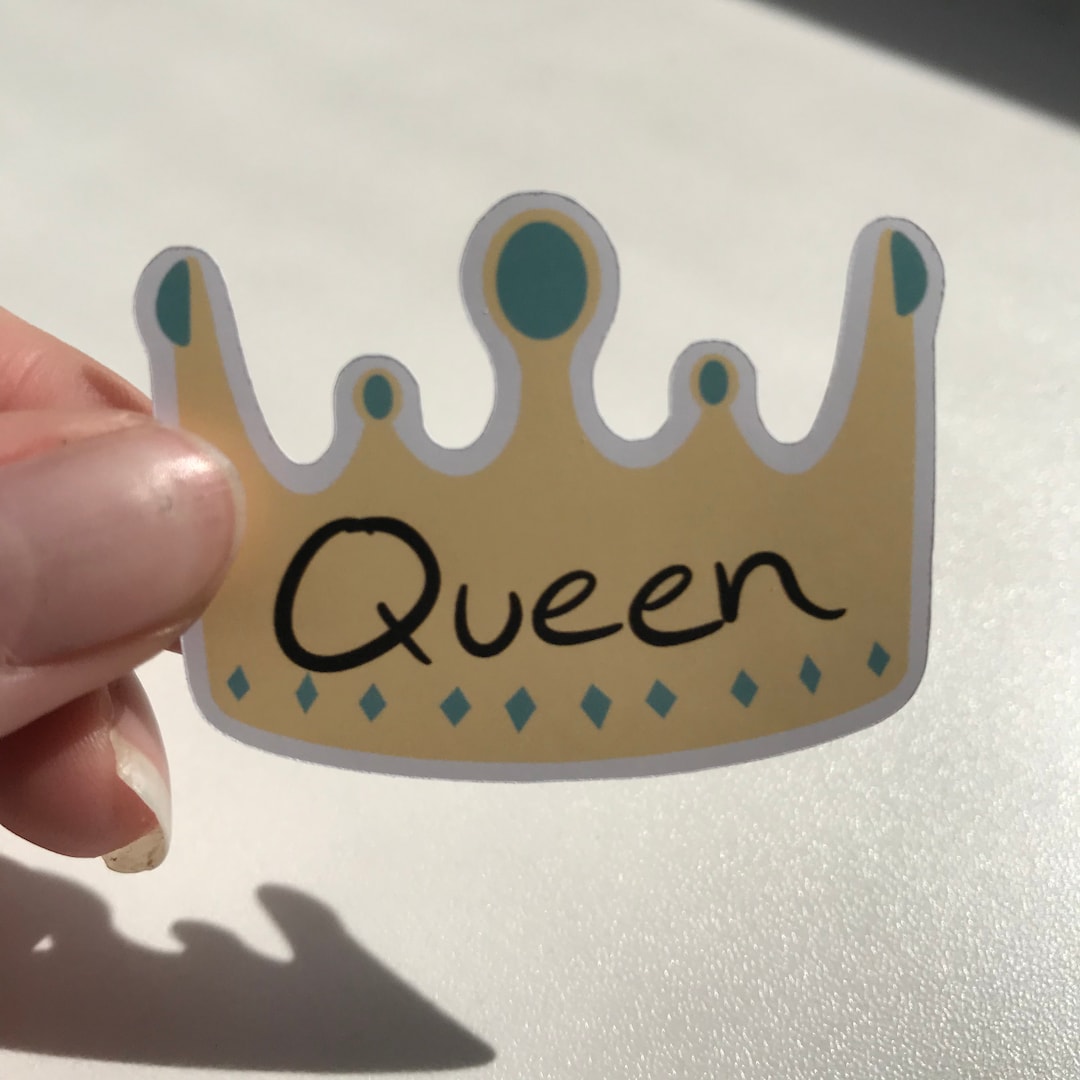 Queen Crown Sticker Royal Royalty Yellow Gold Tiara Green Gem Gemstones ...
