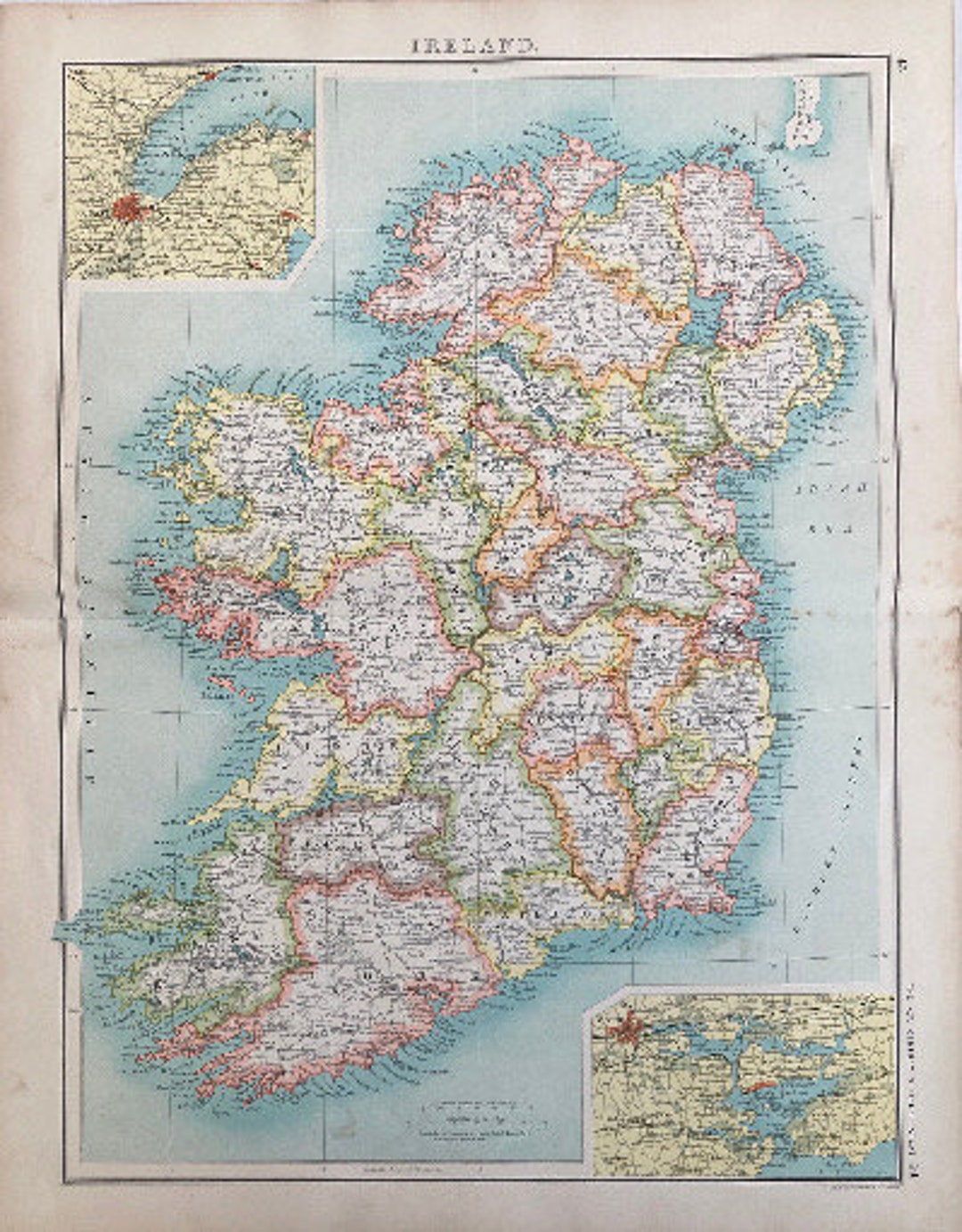 Antique 1902 Ireland Map - Original - Bartholomew - Dublin - Belfast ...