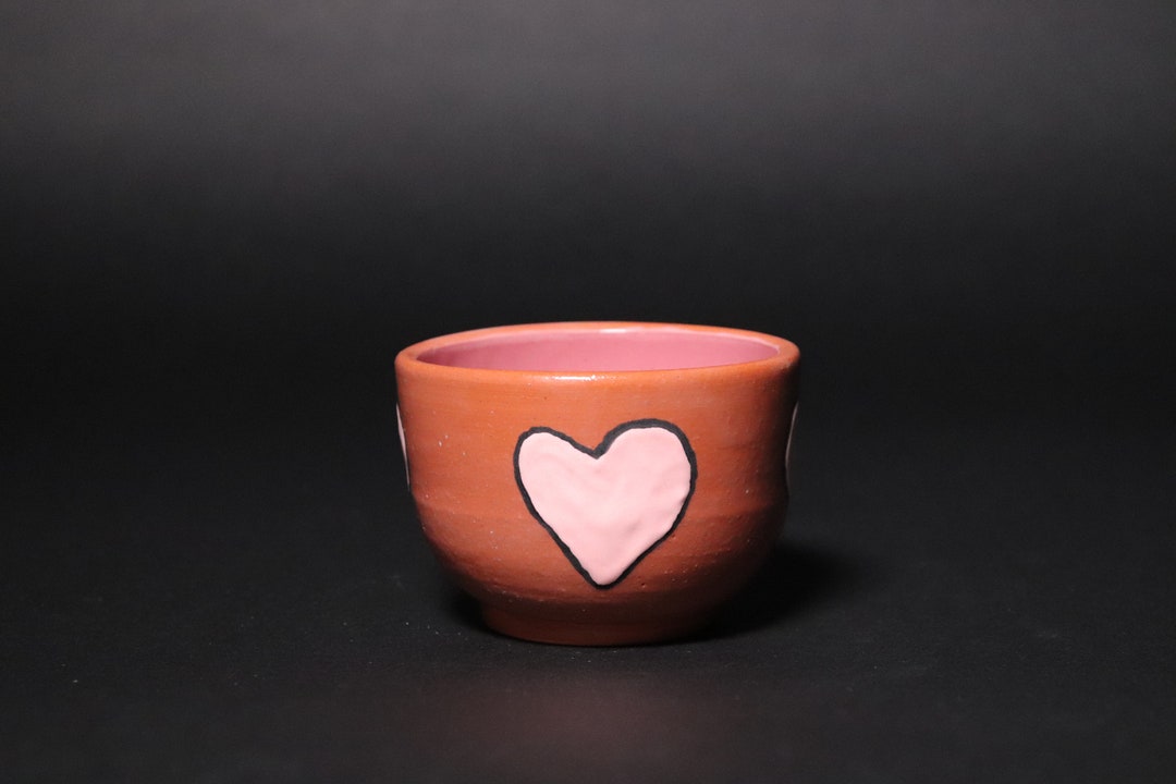 Handmade Earthenware Teacup: Heart Design Pottery Bowl - Etsy