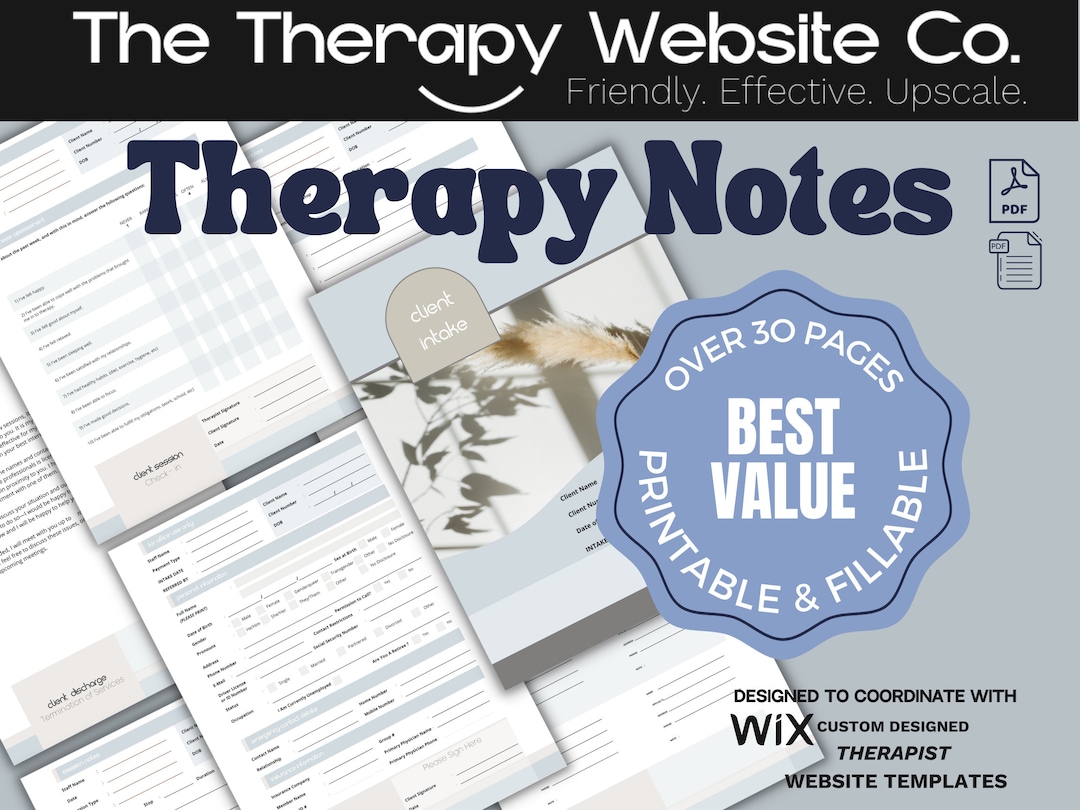 THERAPY NOTES Client Intake / Session Notes / Discharge Notes / Client ...