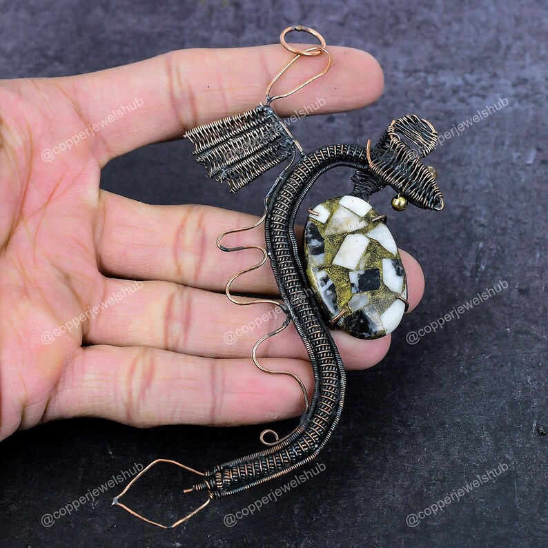 Remarkable Natural Copper Buffalo Turquoise Wire Wrap Dragon Pendant ...