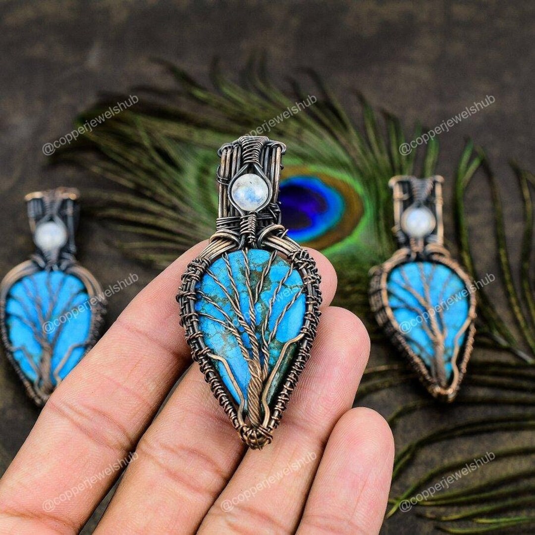Valuable Natural Turquoise Wire Wrap Pendant, Gemstone Pendant, Blue ...