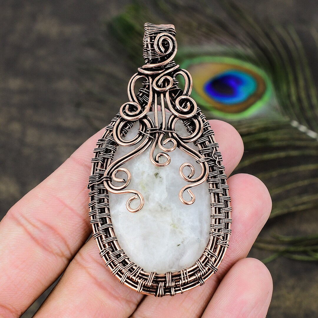Elegant Natural Rainbow Moonstone Wire Wrap Pendant, Gemstone Pendant ...