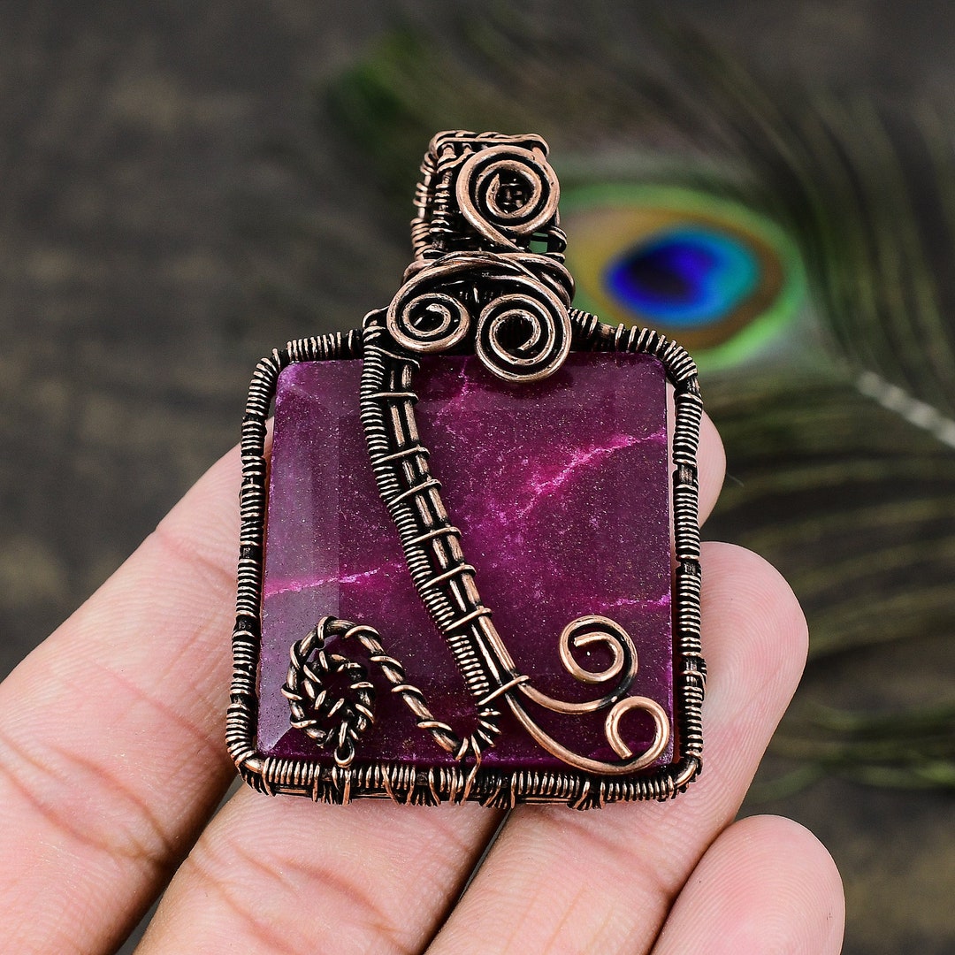 Kashmir Red Ruby Copper Pendant Copper Wire Wrapped Red Ruby Gemstone ...