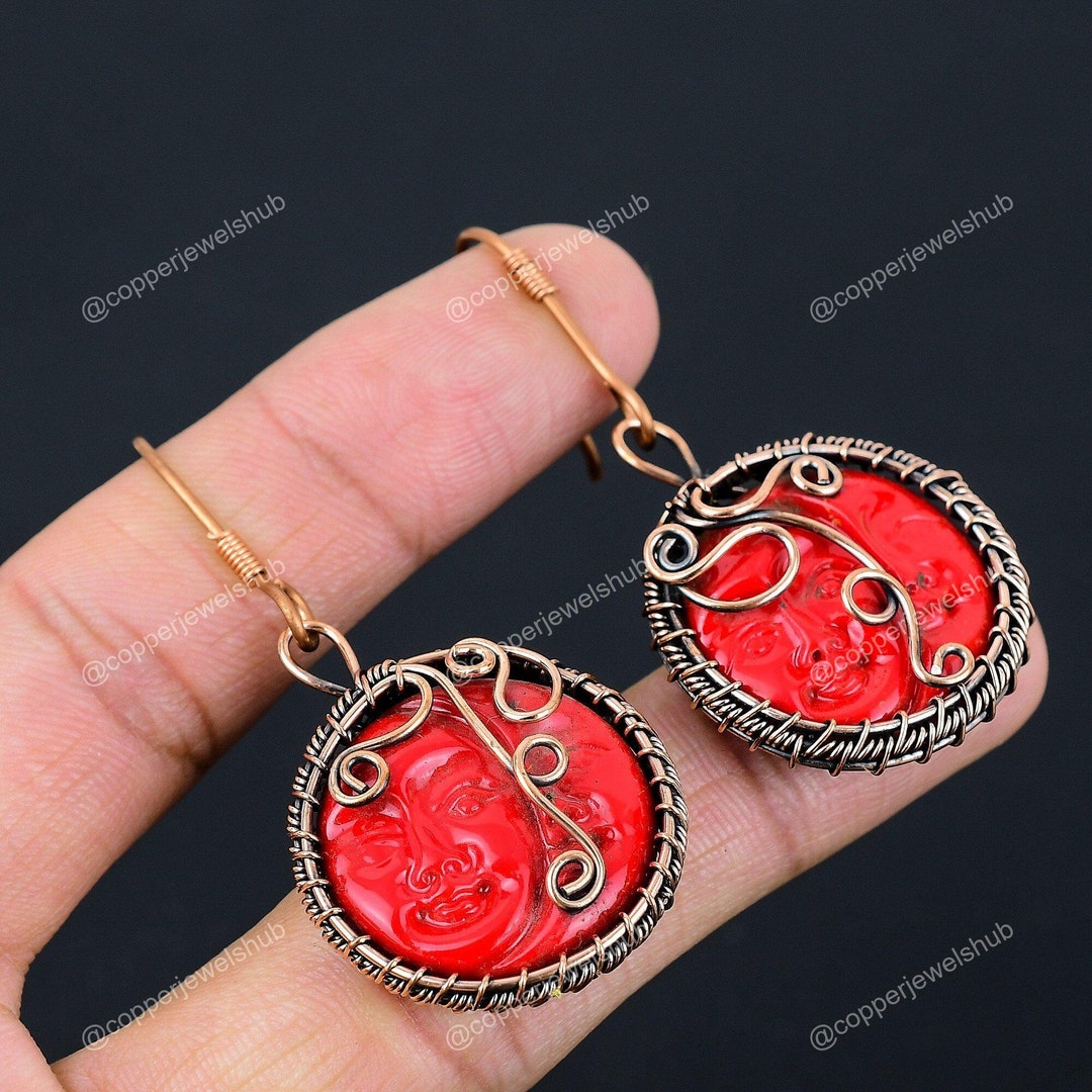 Precious Natural Red Cameo Face Wire Wrap Earrings Red Drop & - Etsy