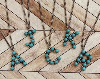 Turquoise Initial Necklace - Etsy