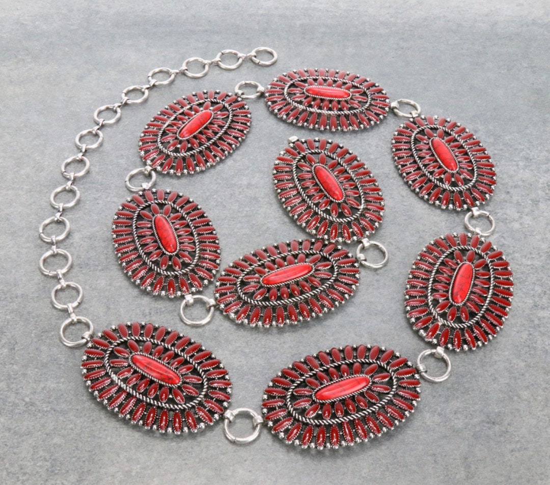 Red Western Concho Belt - Etsy