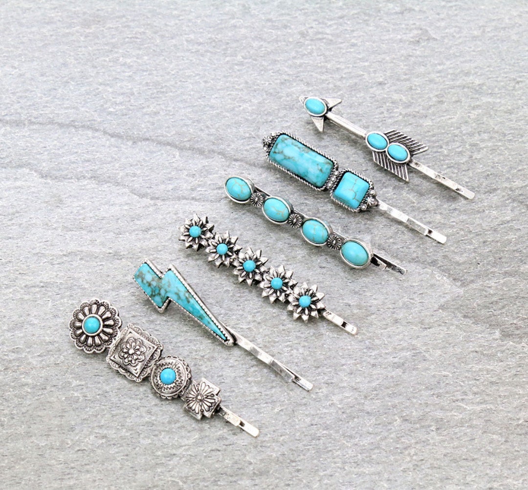 Western Stone Bobby Pins Set of 6 - Etsy