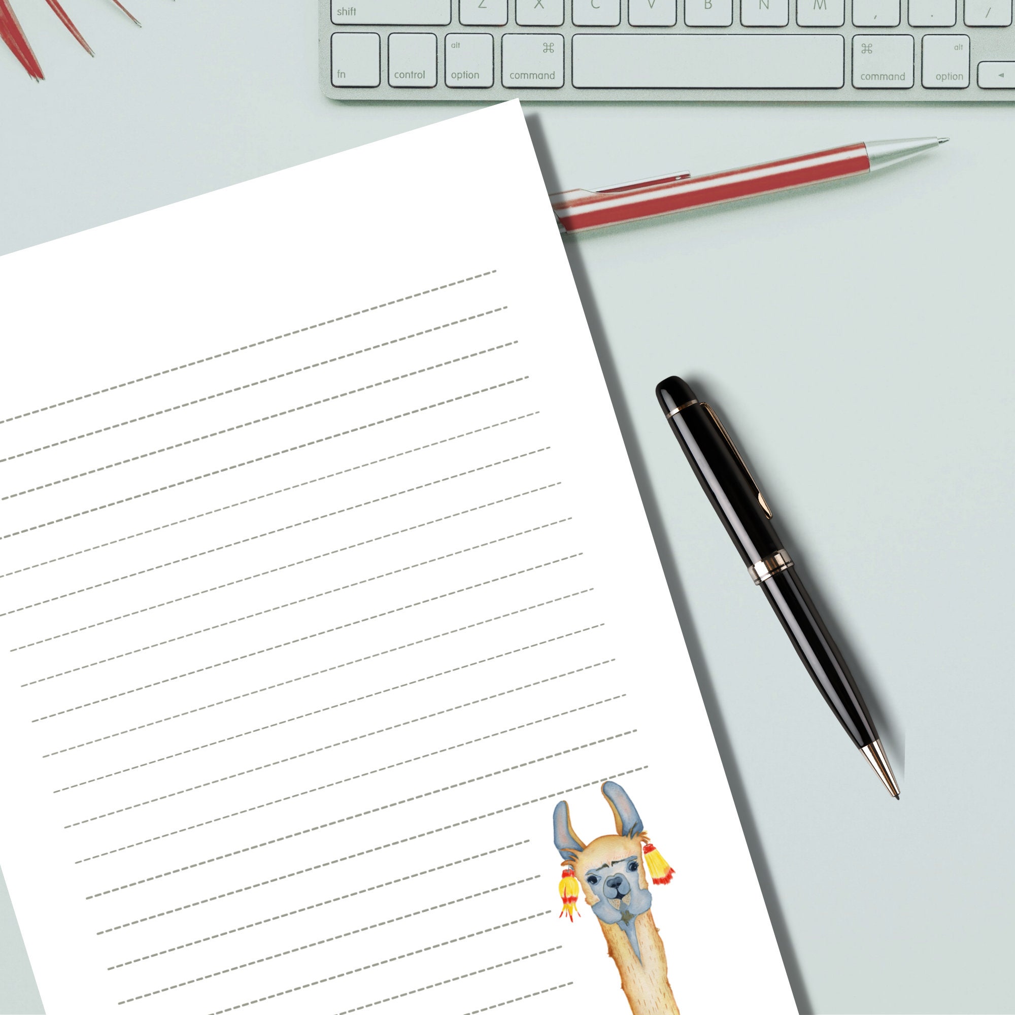 Cute Llama Watercolor Printable Stationery Paper, Llama Printable Paper ...