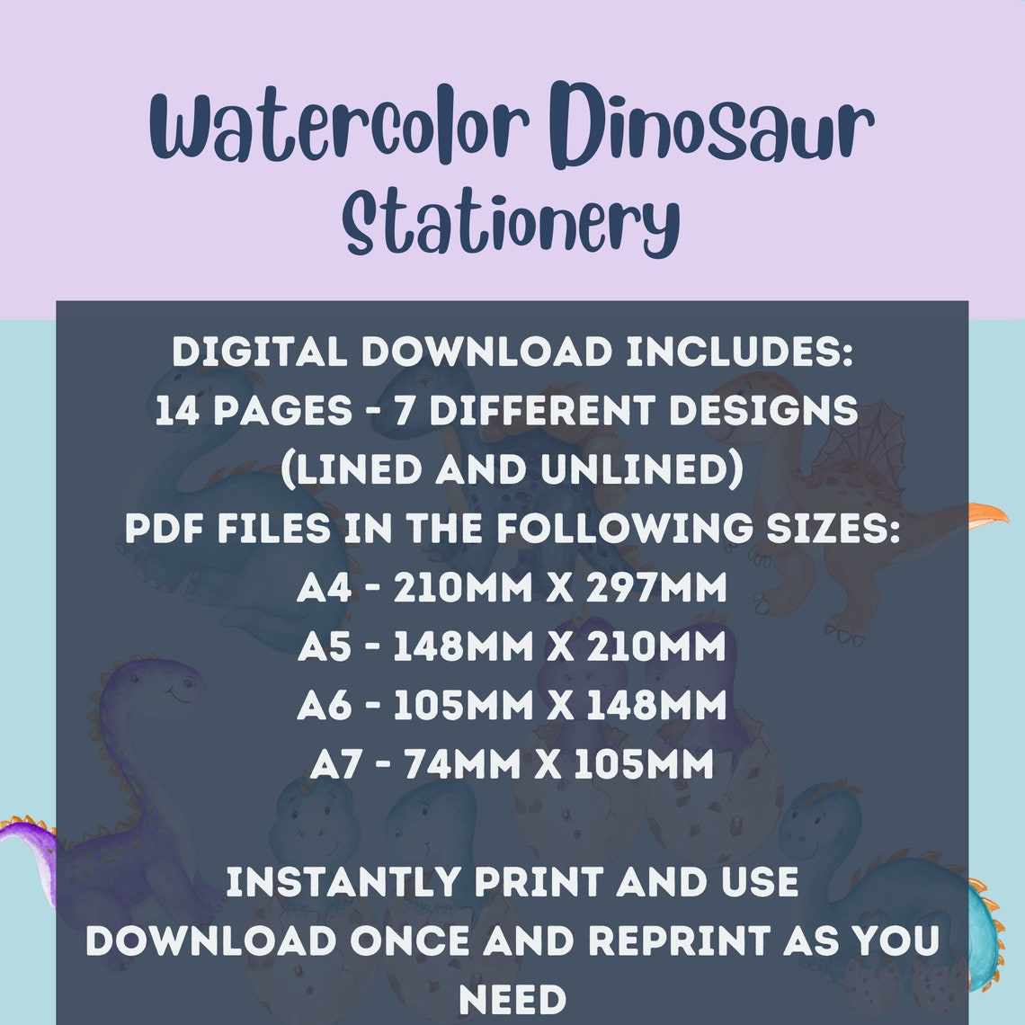 Watercolor Dinosaur Printable Stationery Paper, Dinoprintable Paper ...