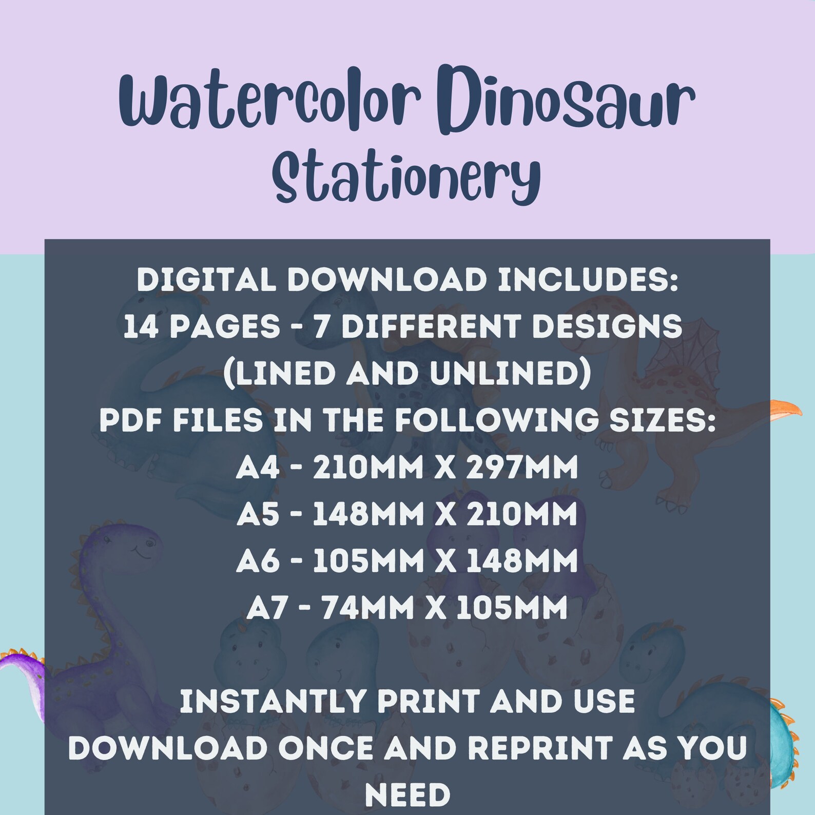 Watercolor Dinosaur Printable Stationery Paper, Dinoprintable Paper ...