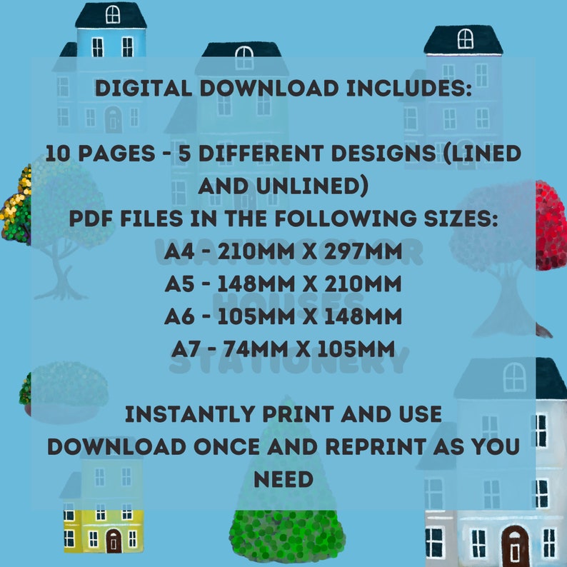 Watercolor Houses Printable Stationery Paper, Home Printable Paper ...