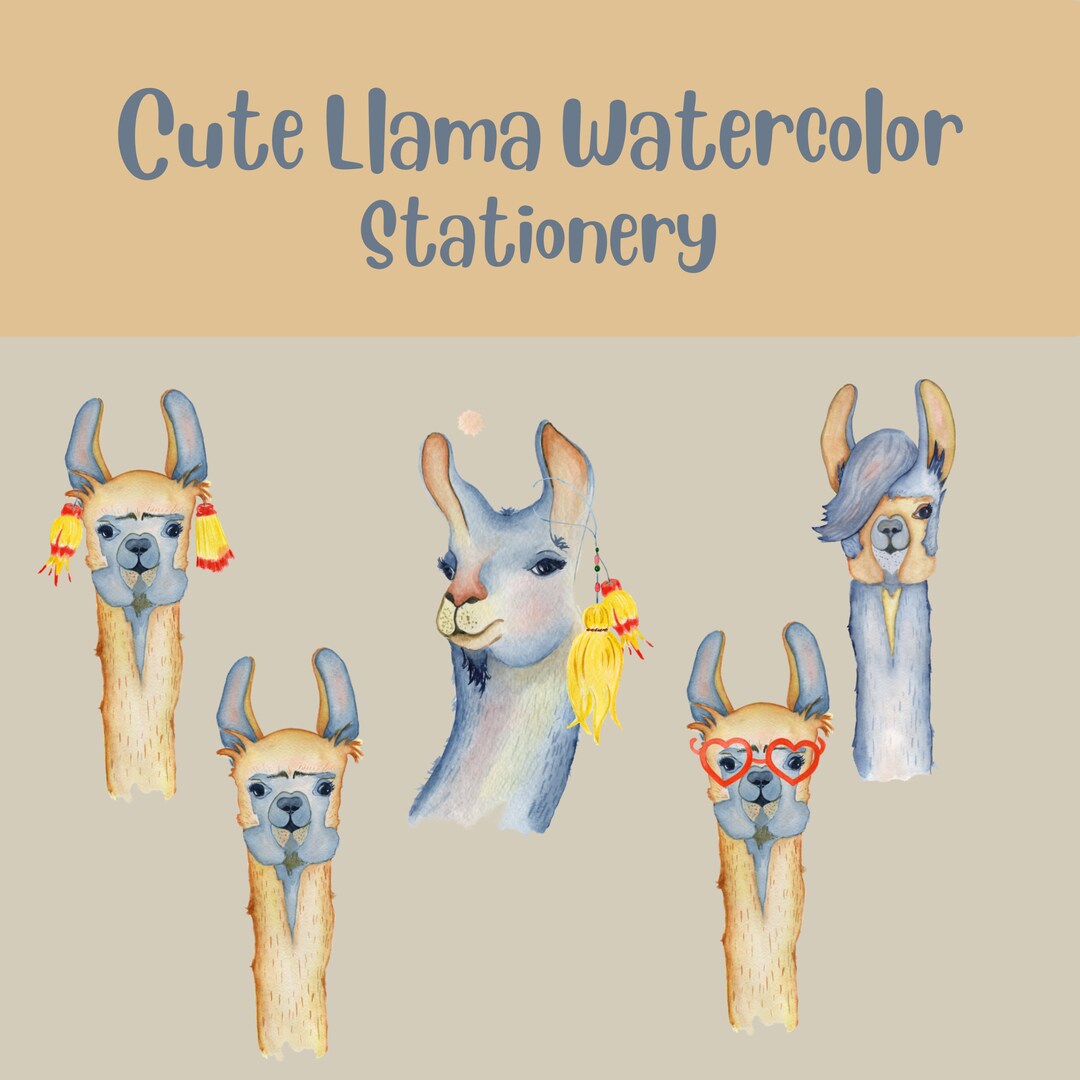 Cute Llama Watercolor Printable Stationery Paper, Llama Printable Paper ...
