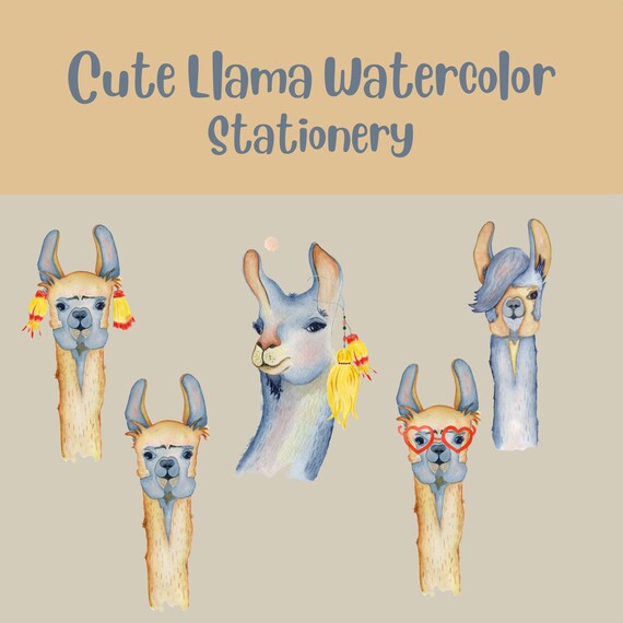 Cute Llama Watercolor Printable Stationery Paper Llama | Etsy