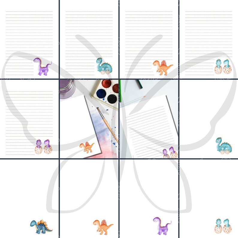 Watercolor Dinosaur Printable Stationery Paper, Dinoprintable Paper ...