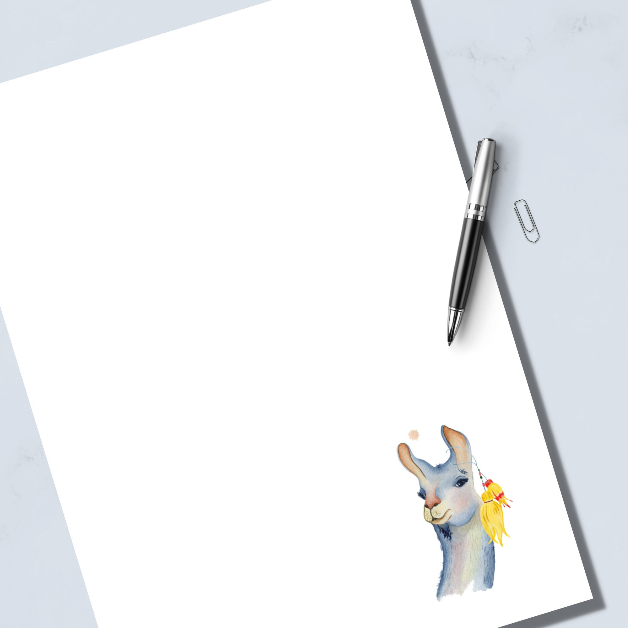 Cute Llama Watercolor Printable Stationery Paper, Llama Printable Paper ...