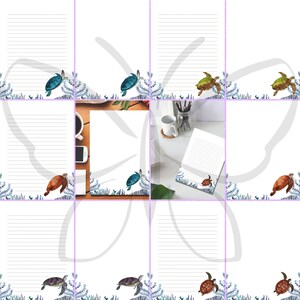 Watercolor Turtle Printable Stationery Paper, Turtle Printable Paper ...