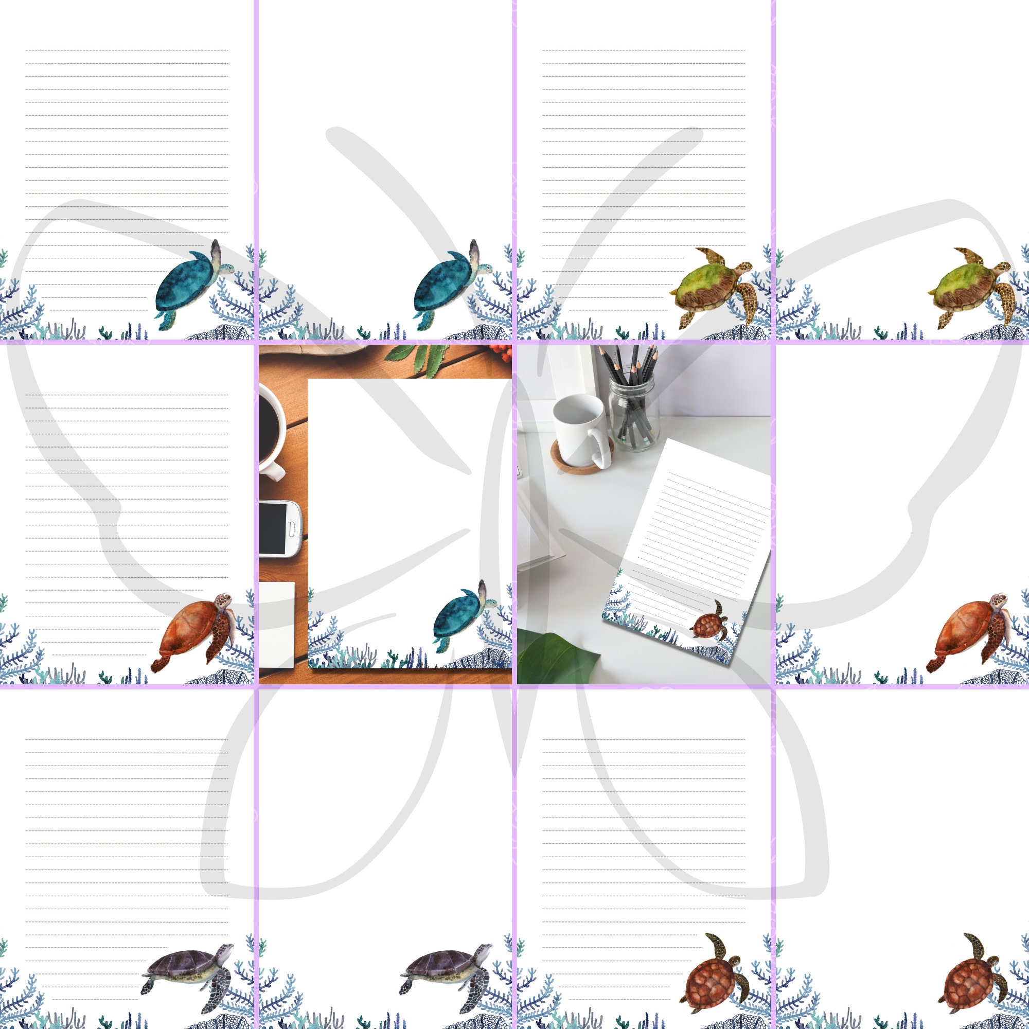 Watercolor Turtle Printable Stationery Paper, Turtle Printable Paper ...