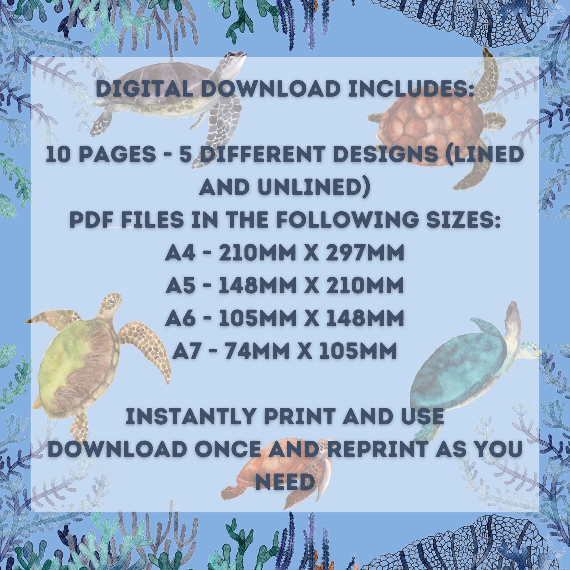 Watercolor Turtle Printable Stationery Paper, Turtle Printable Paper ...