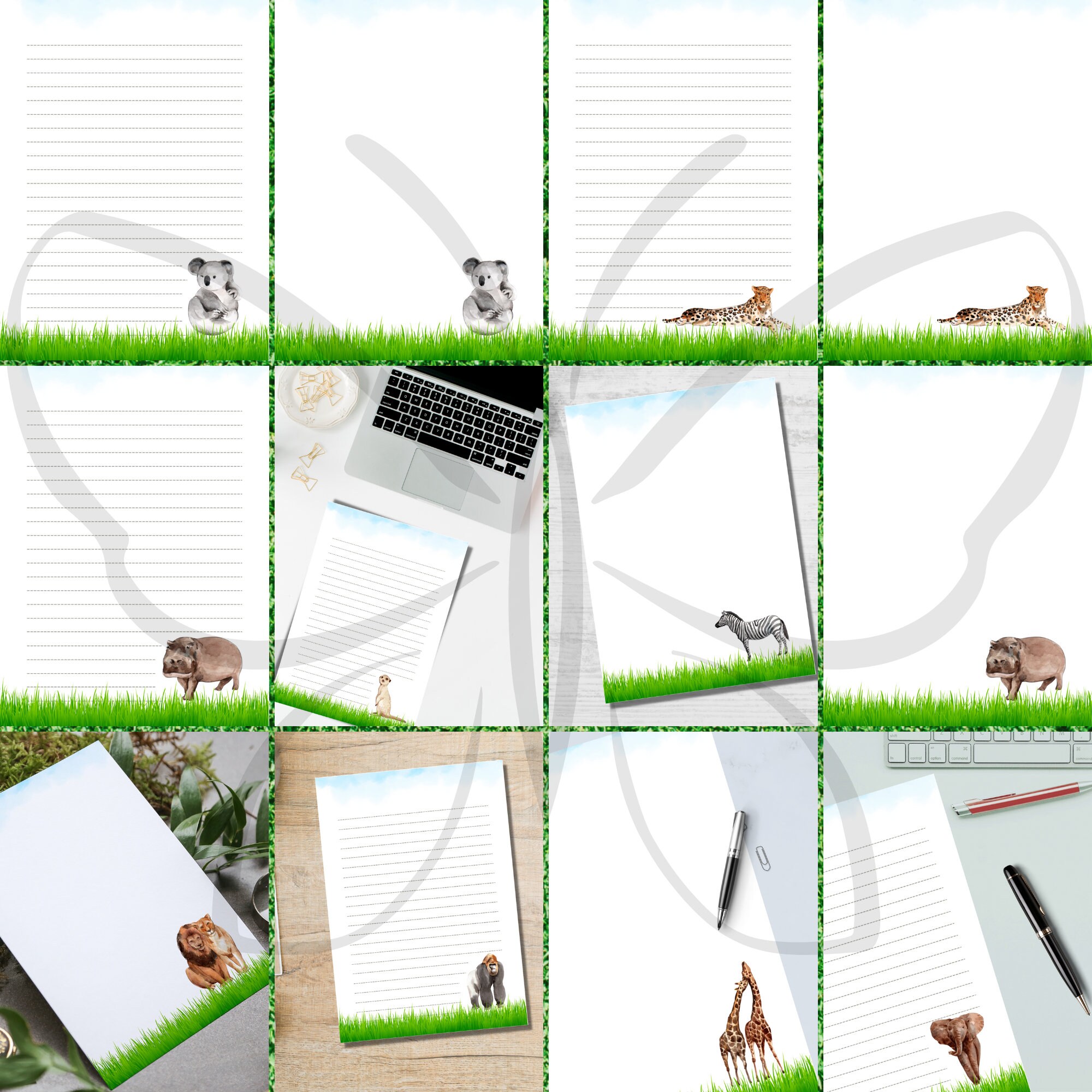 Watercolor Zoo Animal Printable Stationery, Zoo Animals Printable Paper ...