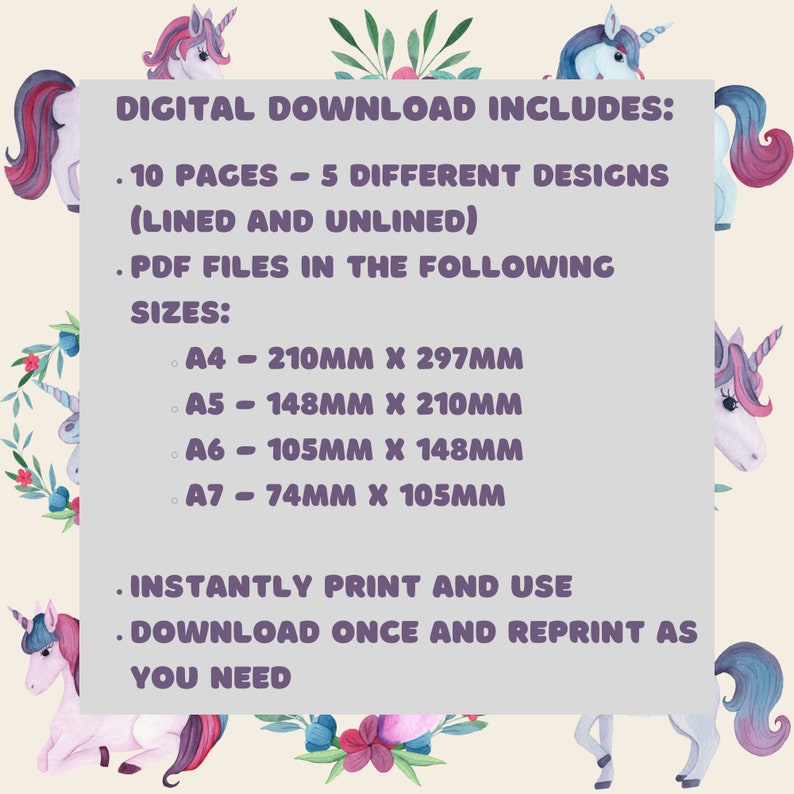 Unicorn and Flower Printable Stationery Paper / Unicorn Printable ...