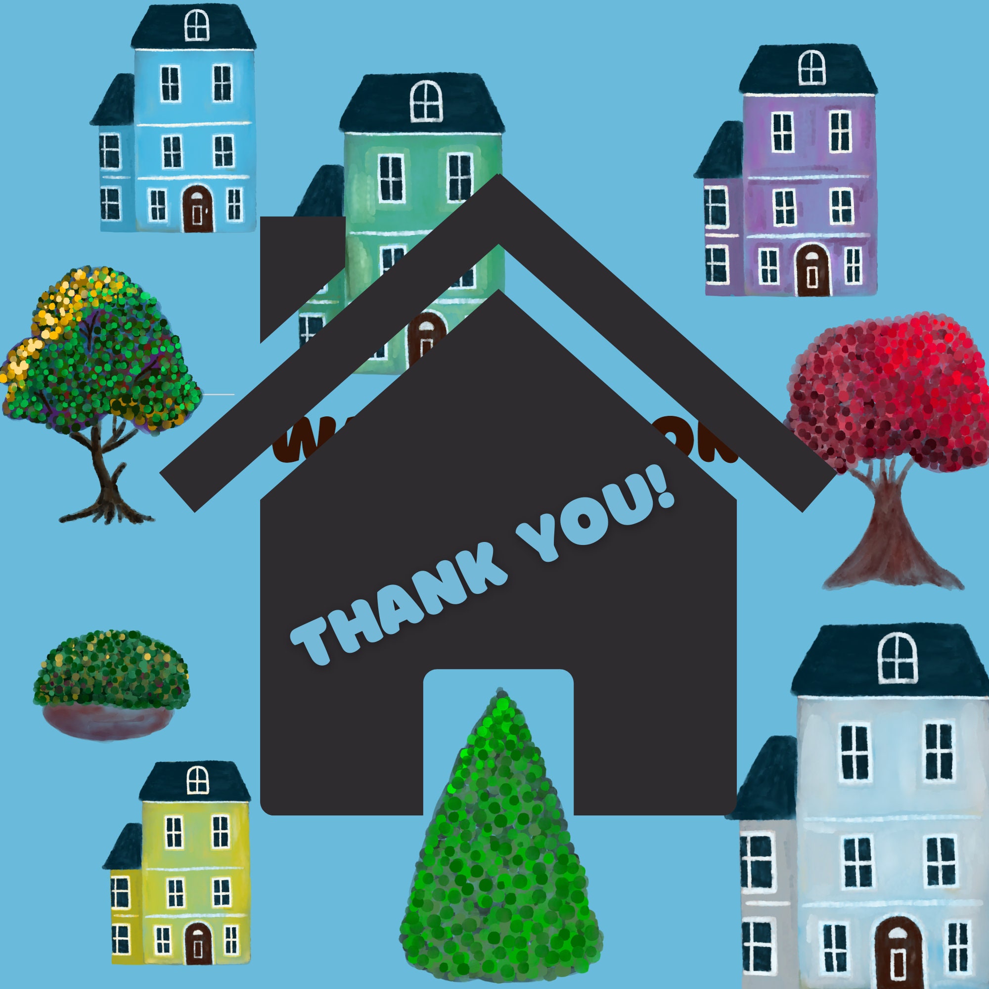 Watercolor Houses Printable Stationery Paper, Home Printable Paper ...