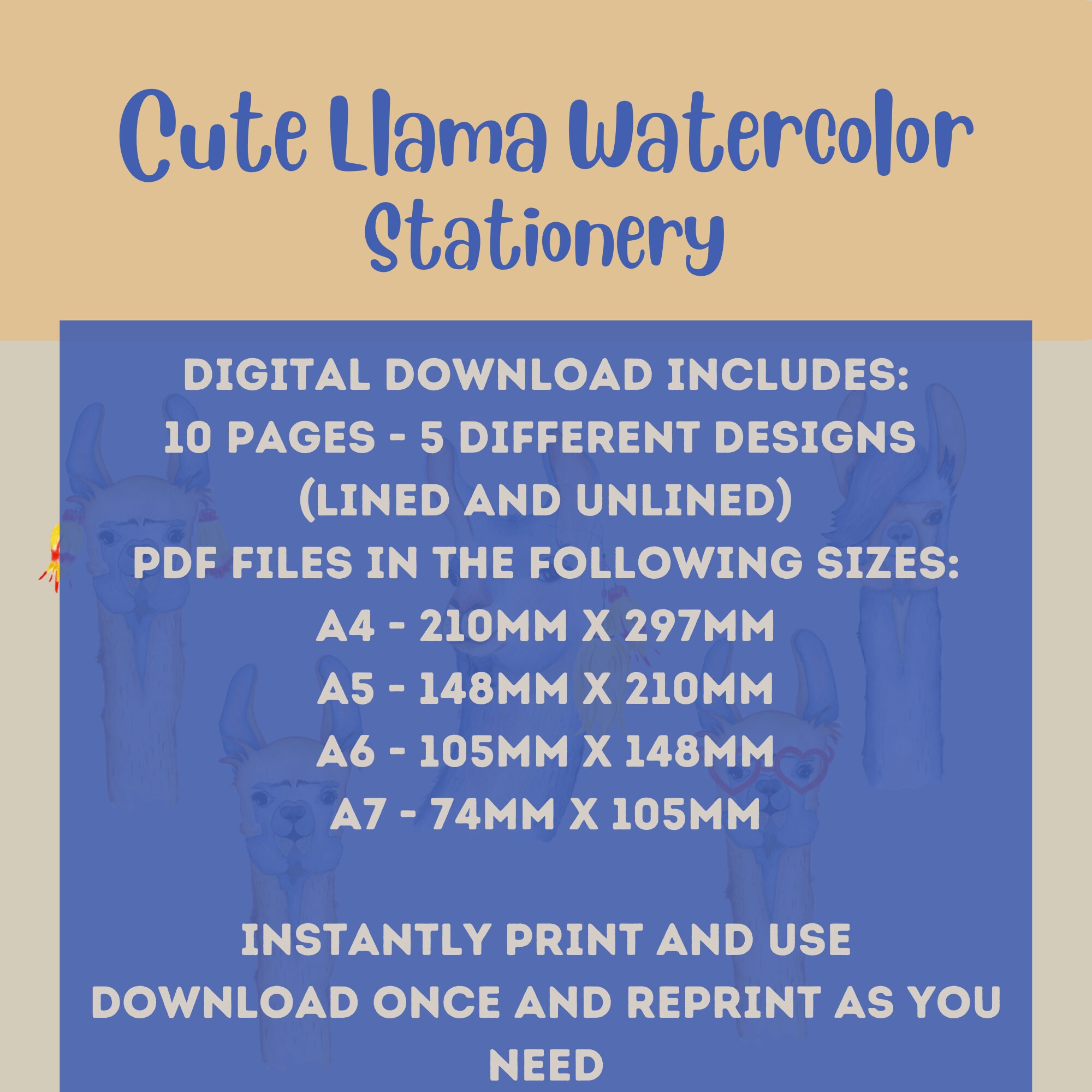 Cute Llama Watercolor Printable Stationery Paper, Llama Printable Paper ...