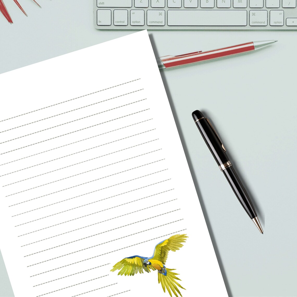 Watercolor Parrot Printable Stationery Paper With 5 Different Designs ...