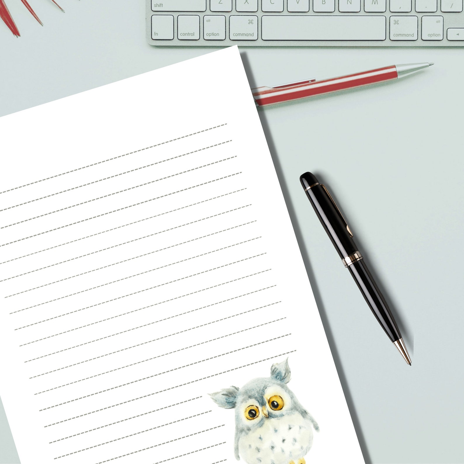 Owl Watercolor Printable Stationery Paper, Owl Printable Paper ...