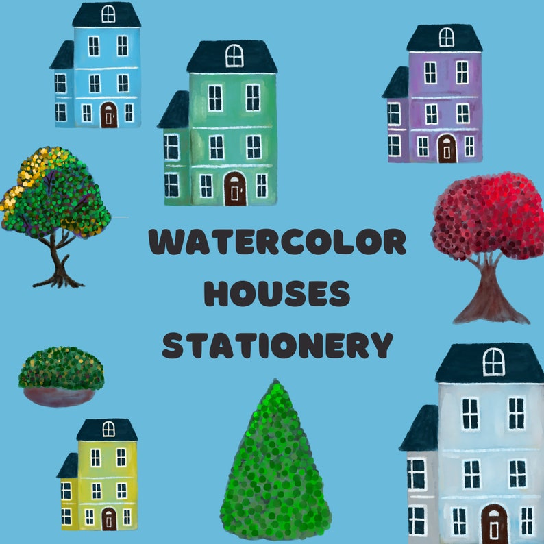 Watercolor Houses Printable Stationery Paper, Home Printable Paper ...